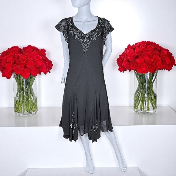 J Kara | Dresses | Jkara Black Sequin Embellished Midi Dress Size 2 Nwt ...